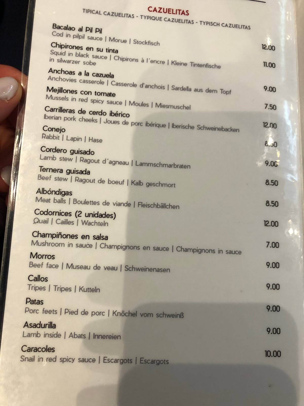 Menu at Rio-Oja Restaurant, Bilbao