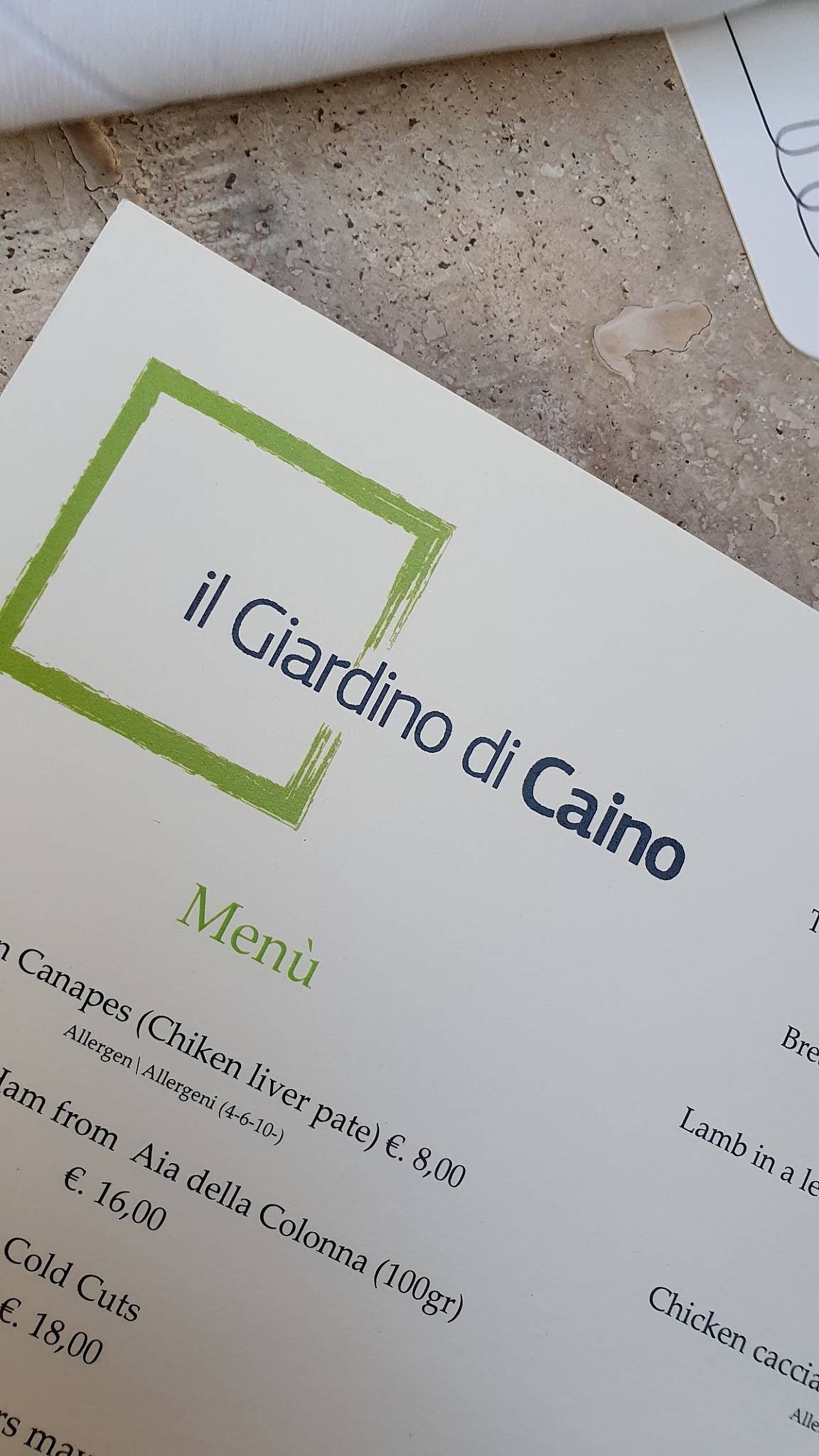 Menu da Ristorante Caino, Montemerano