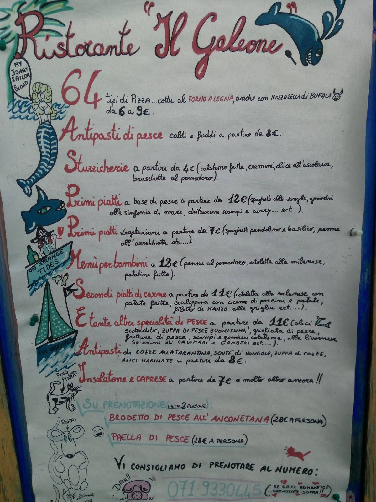 Menu da Ristorante Pizzeria Il Galeone, Numana