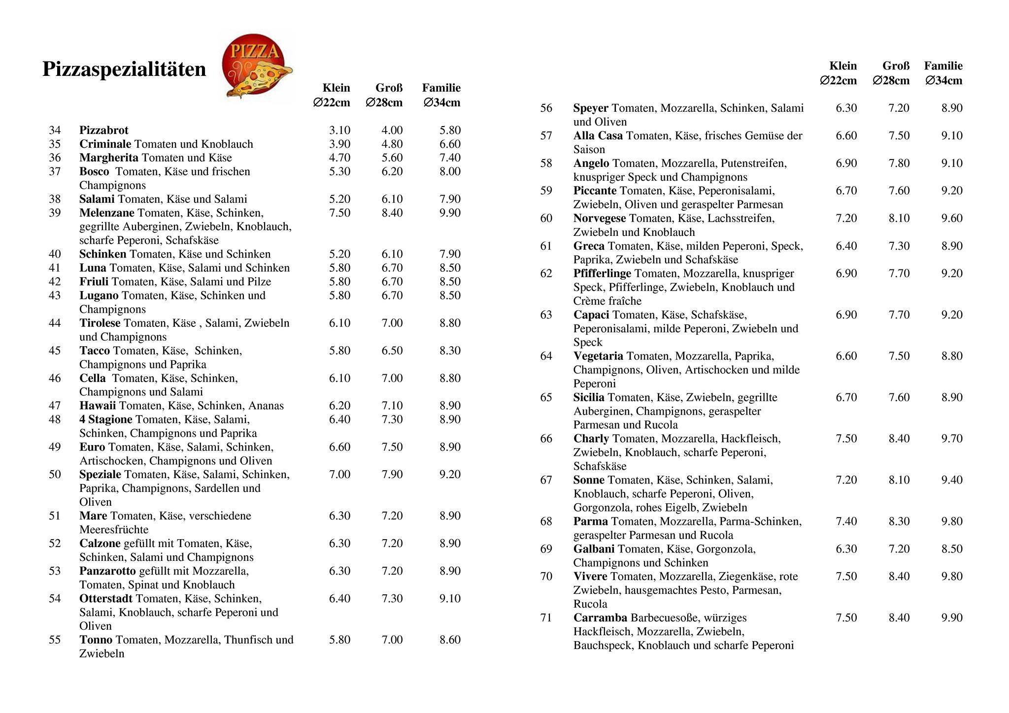 Carta del restaurante Ristorante Vivere, Otterstadt