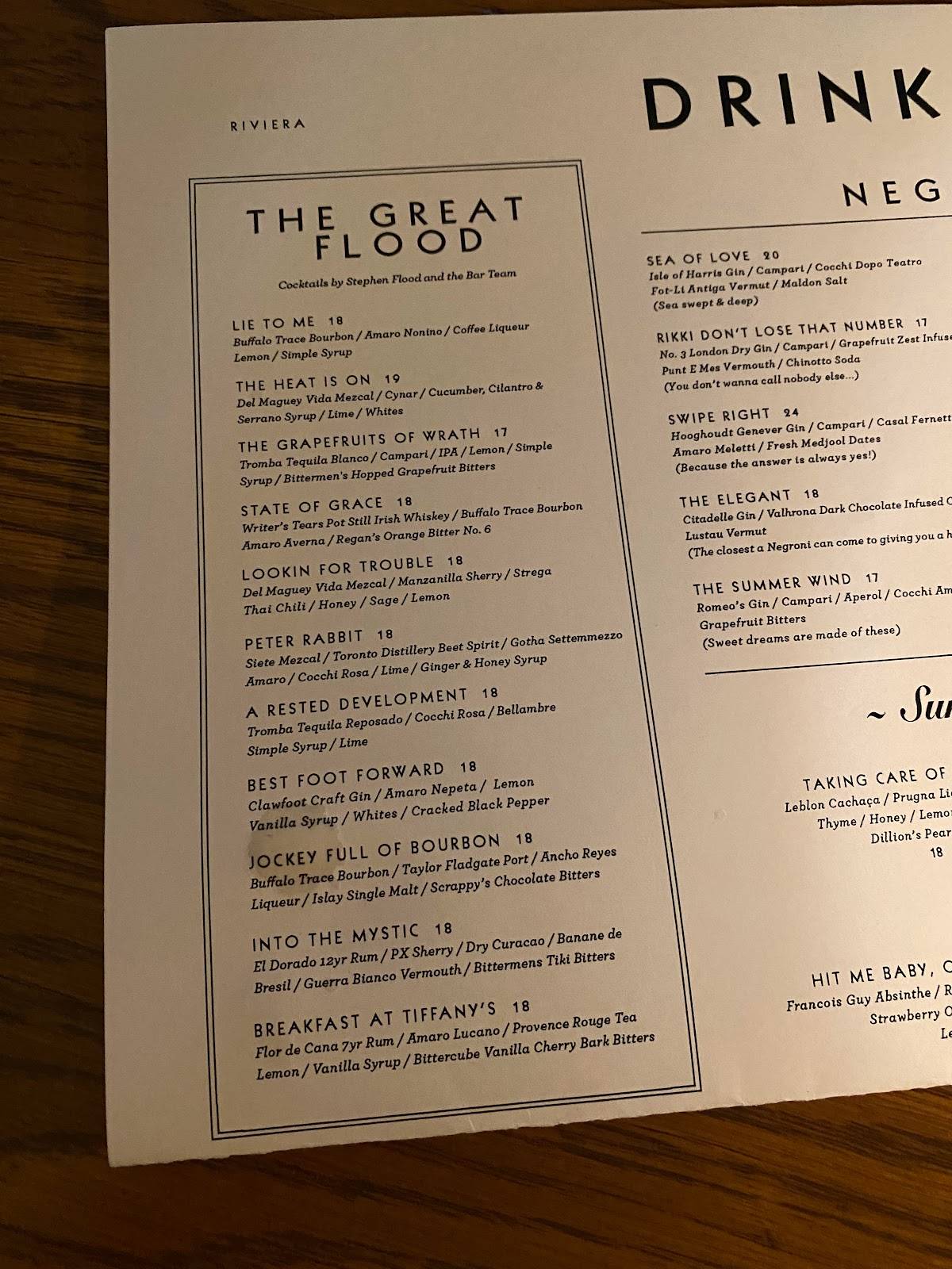 Menu at Riviera Ottawa restaurant, Ottawa
