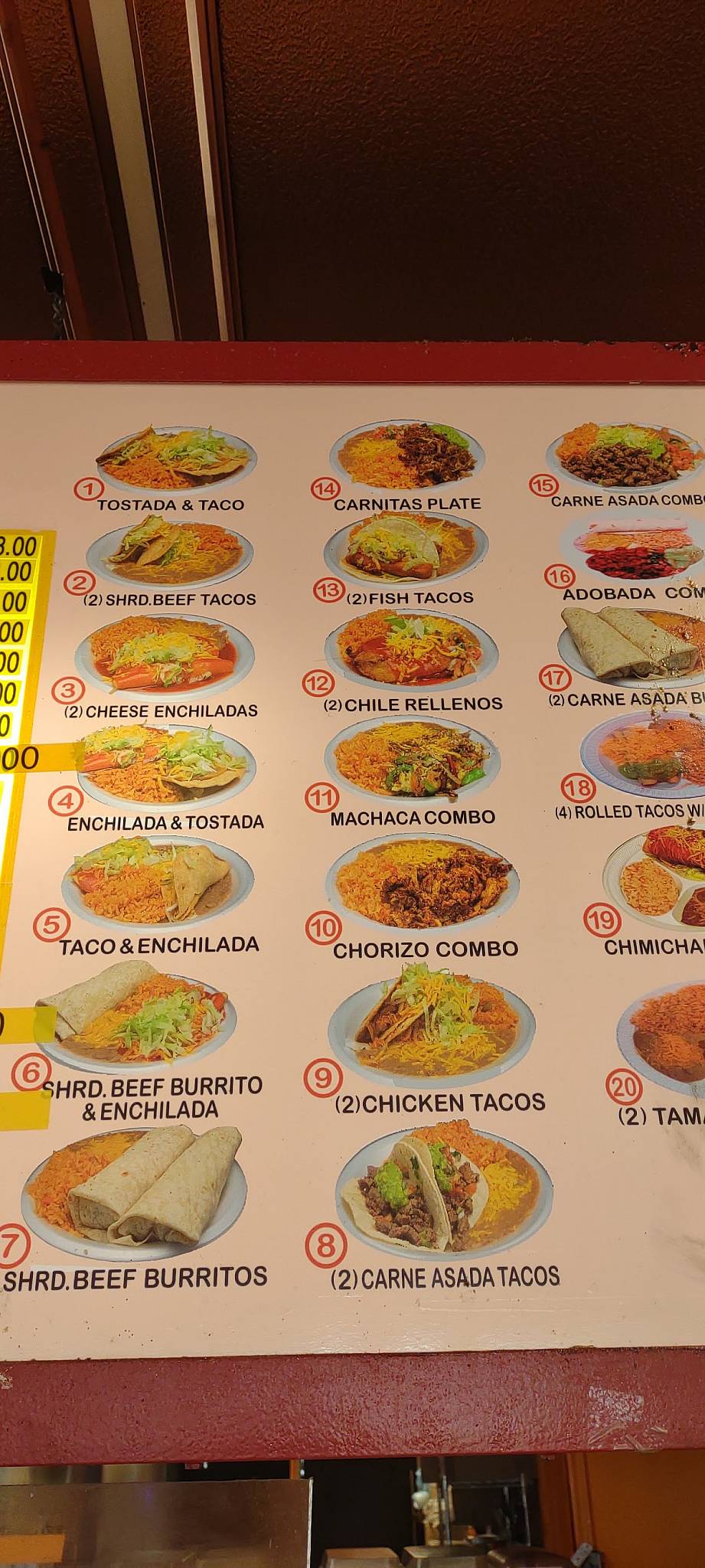 Menu at Rodolfo's Taco Shop restaurant, Sierra Vista
