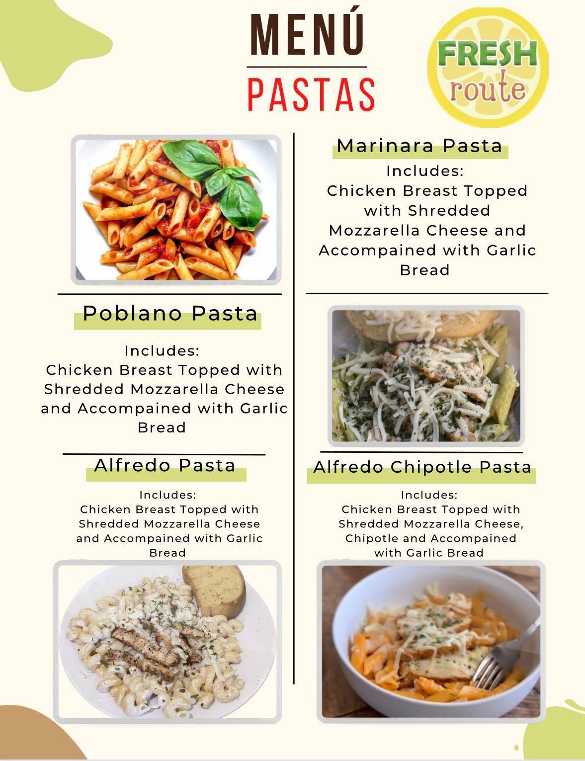 Menu at Fresh Route Roma cafe, Roma, E Grant St Suite A