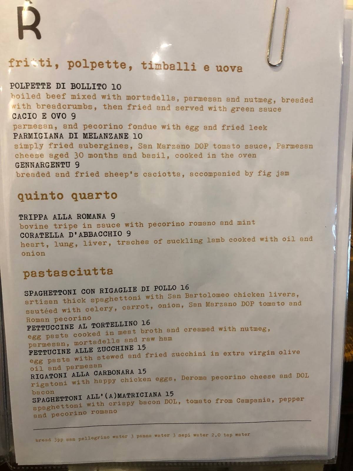 Menu da Romanè ristorante, Roma, Via Cipro