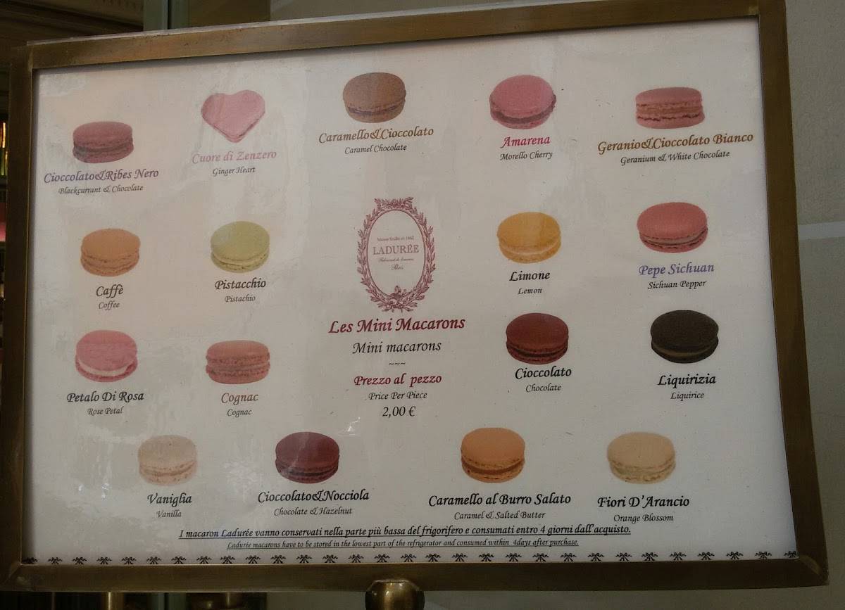 Menu da Ladurée Roma pasticceria, Roma, Via Borgognona