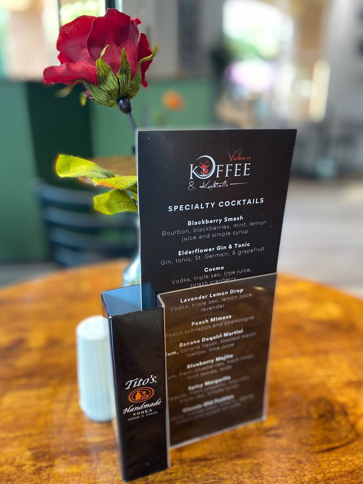 Menu at "The Vick" Vickers Koffee & Kocktails restaurant, Roswell