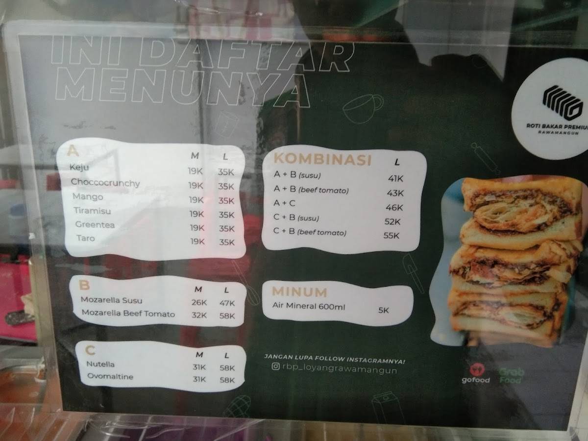 Menu at Roti Bakar Premium Loyang Rawamangun restaurant, Jakarta