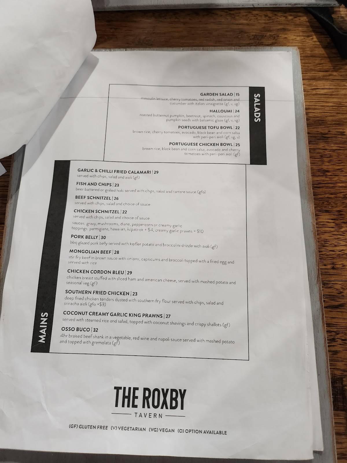 Menu at Roxby Downs Tavern pub & bar, Roxby Downs