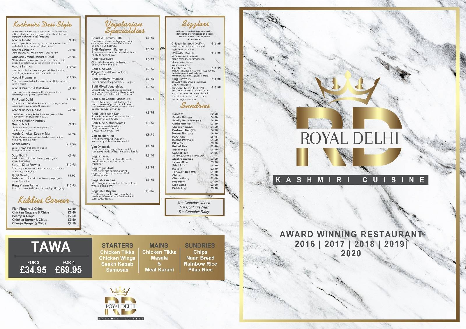 Menu at Royal Delhi restaurant, Brighouse