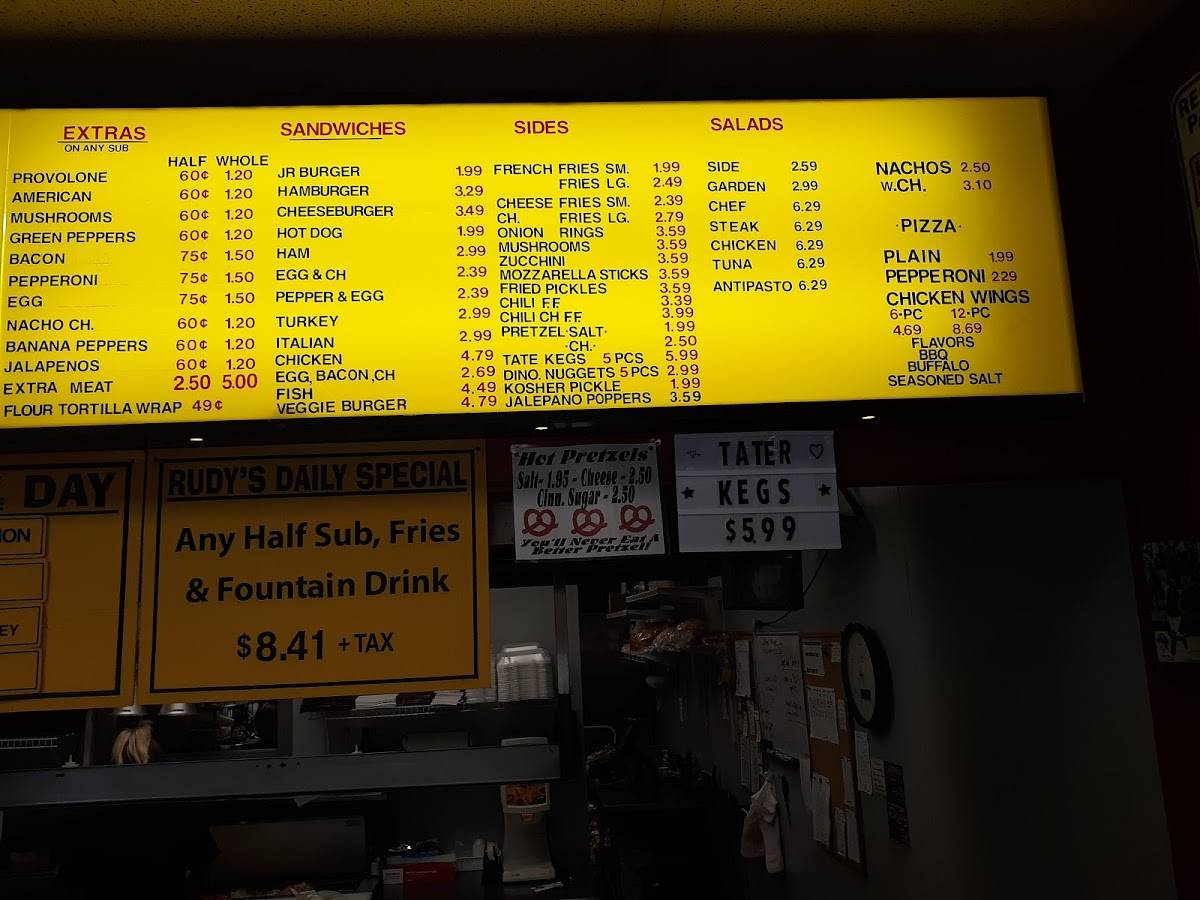Menu at Rudy's Subs restaurant, Monroeville, Golden Mile Hwy