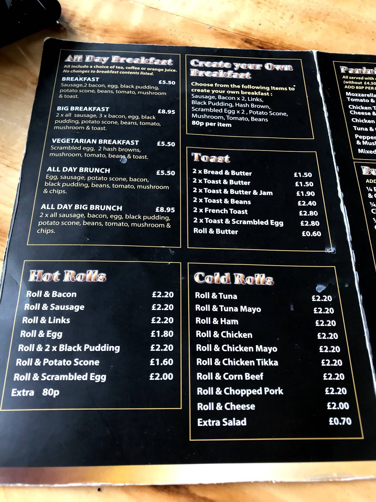 Menu at Rumbling Tum cafe, Glasgow
