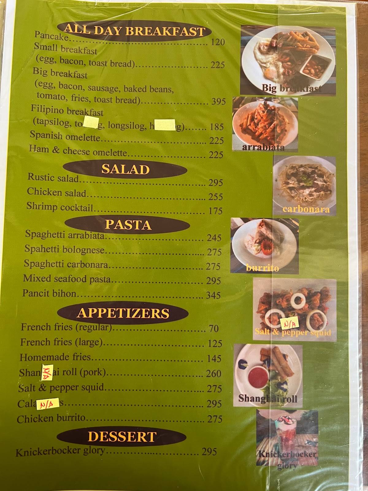 Menu at Rustic Cafe, Puerto Princesa, 25 B.M. Rd