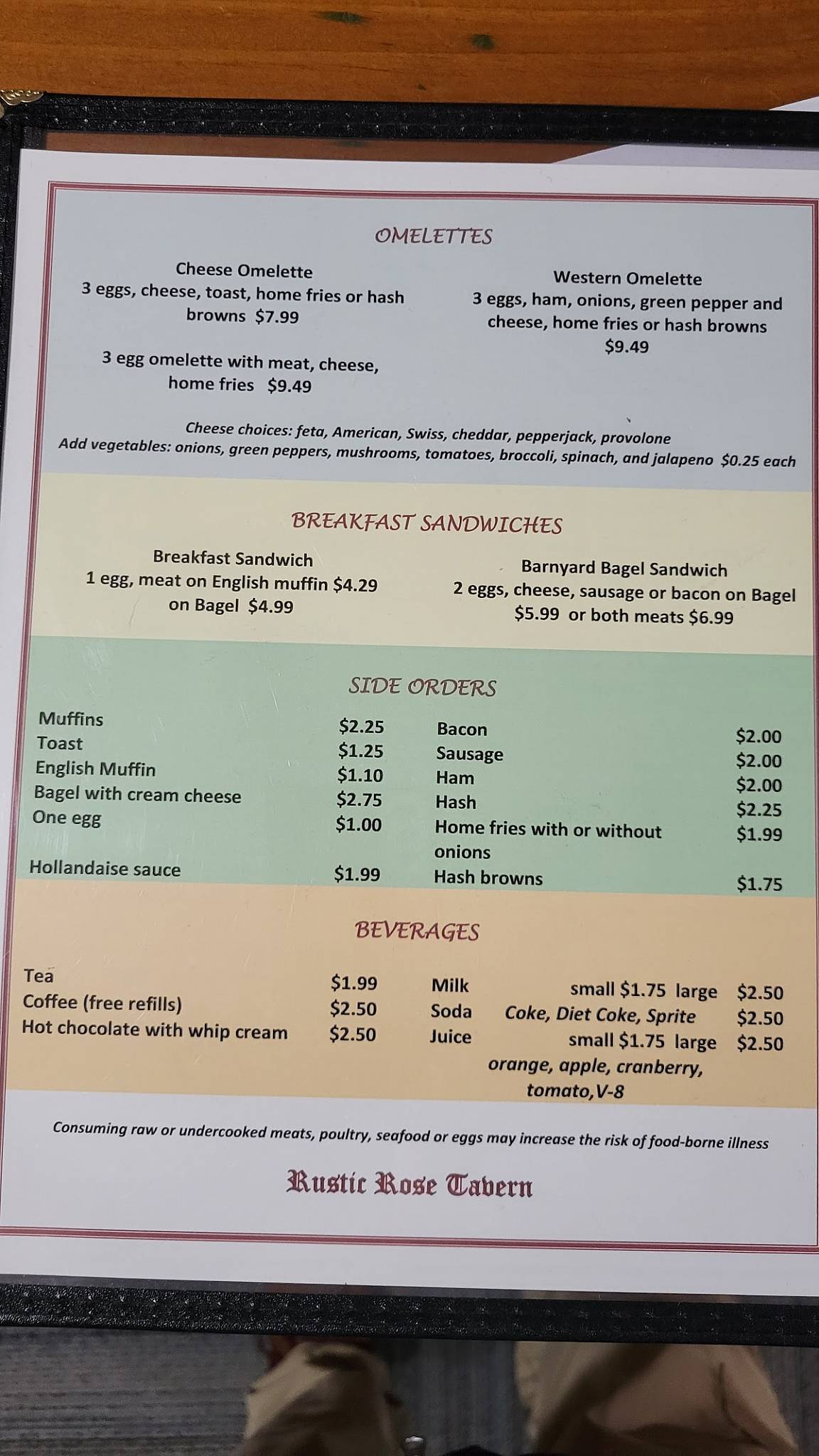 Menu at Rustic Rose Tavern restaurant, Henniker