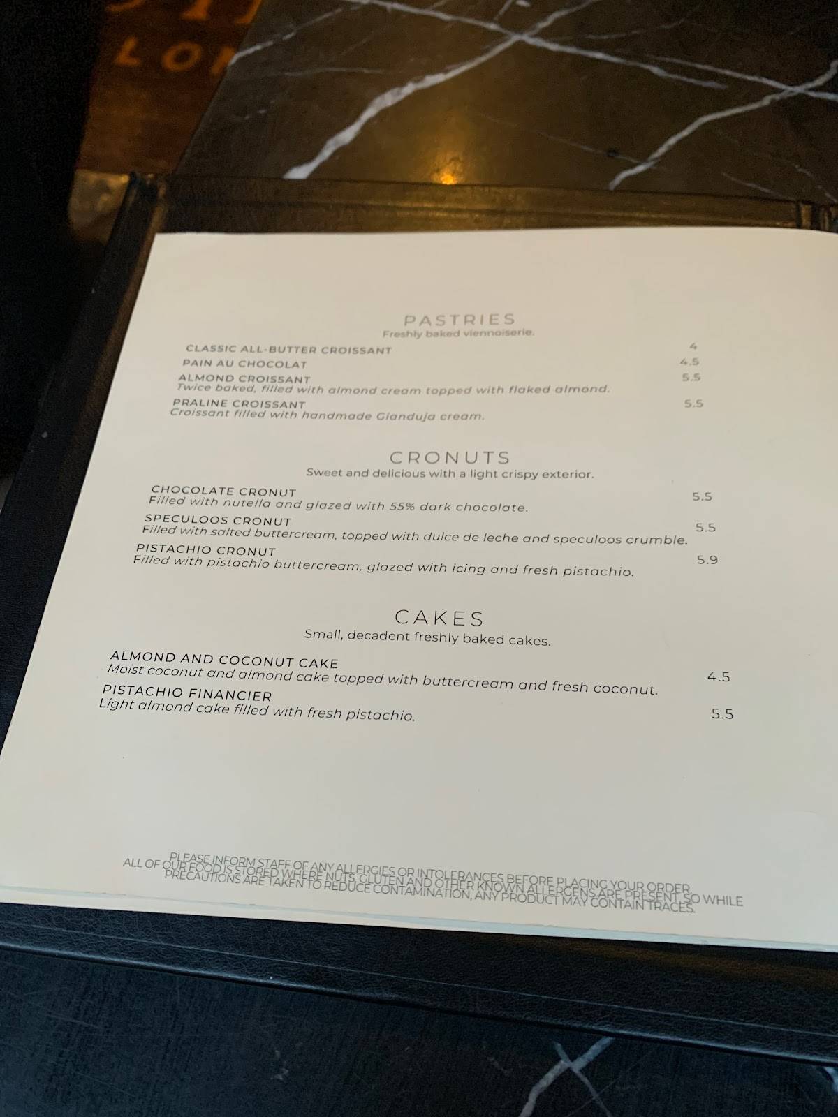 Menu at SHOT London - Mayfair cafe, London, 10A Berkeley St