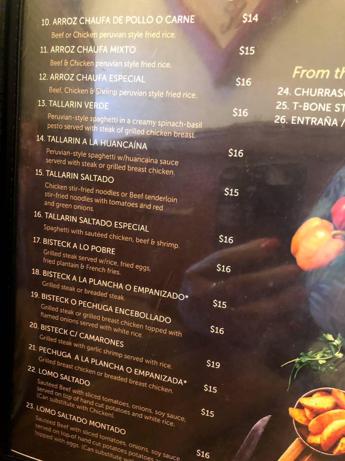 Menu at Sabor Peruano Restaurant, Rahway
