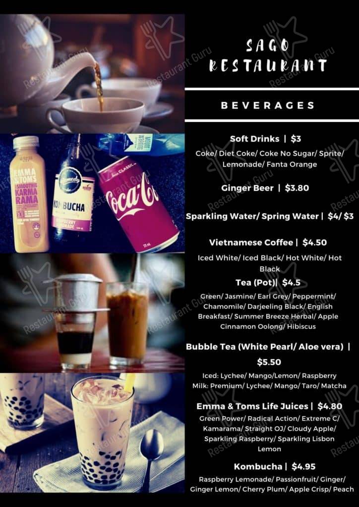 Menu at Sago Restaurant, Kelvin Grove