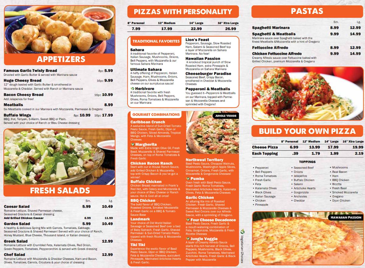 Menu at Sahara Pizza Sultan pizzeria, Sultan