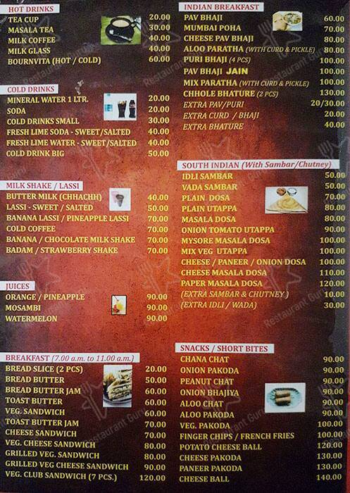 Menu at Sai Veg World, Calangute