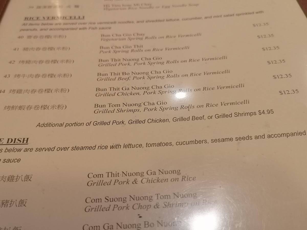 Menu at Saigon Boy Noodle House restaurant, Ottawa