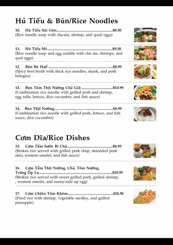 Menu at Saigon's Corner Restaurant, Garden City