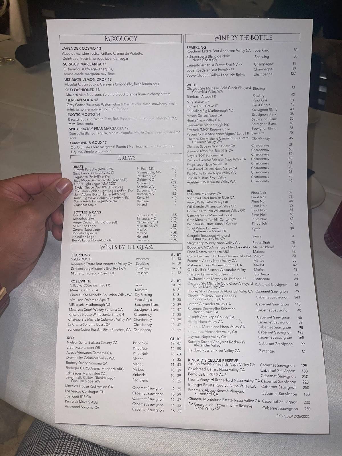 Menu at Kincaid's Fish, Chop & Steakhouse, Saint Paul