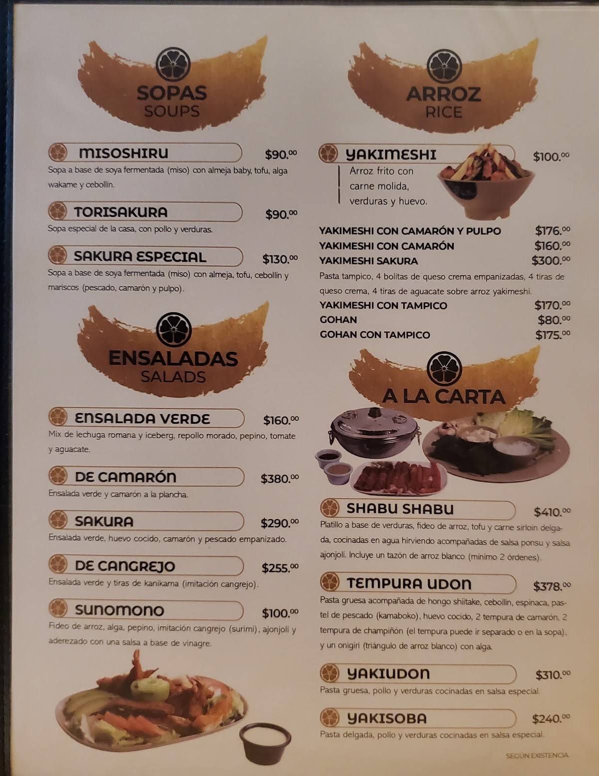 Carta de Sakura Restaurant Bar, Mexicali, Blvd. Lázaro Cárdenas y L ...