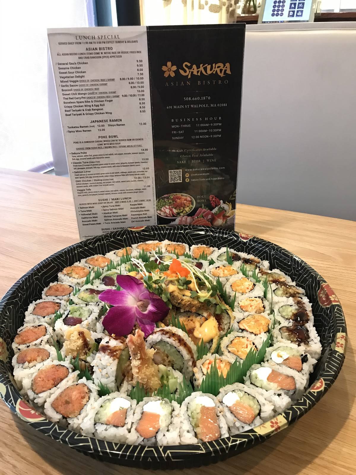 Menu at Sakura restaurant, Walpole
