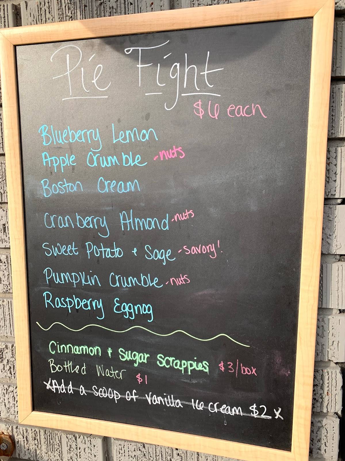 Menu at Pie Fight desserts, Salt Lake City
