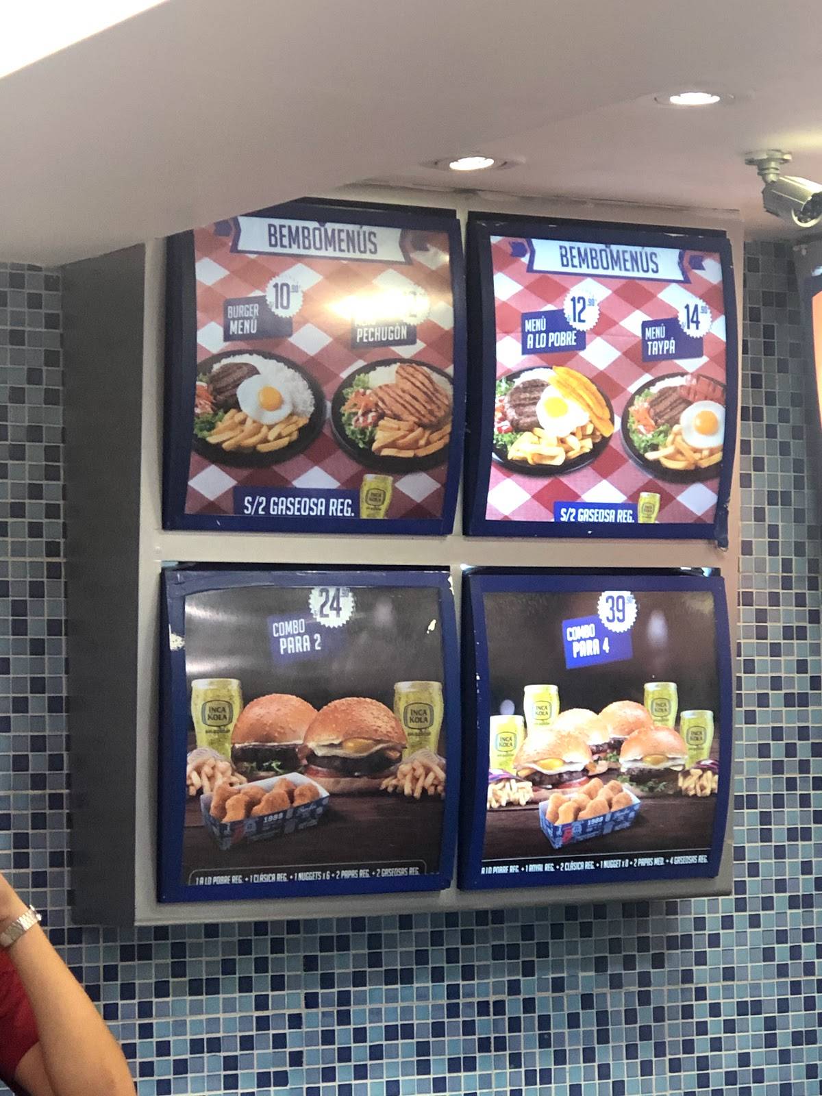 Carta del restaurante Bembos, San Isidro, Av. Dos del Mayo N° 1599