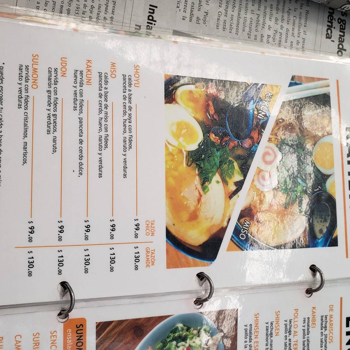 Carta del restaurante Inari, San Luis Potosi, Plaza Tangamanga