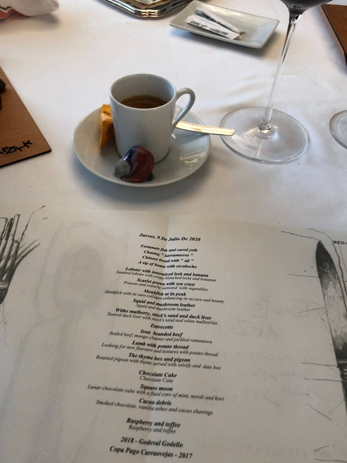 Menu at Arzak restaurant, San Sebastián, Alcalde J. Elosegi Hiribidea