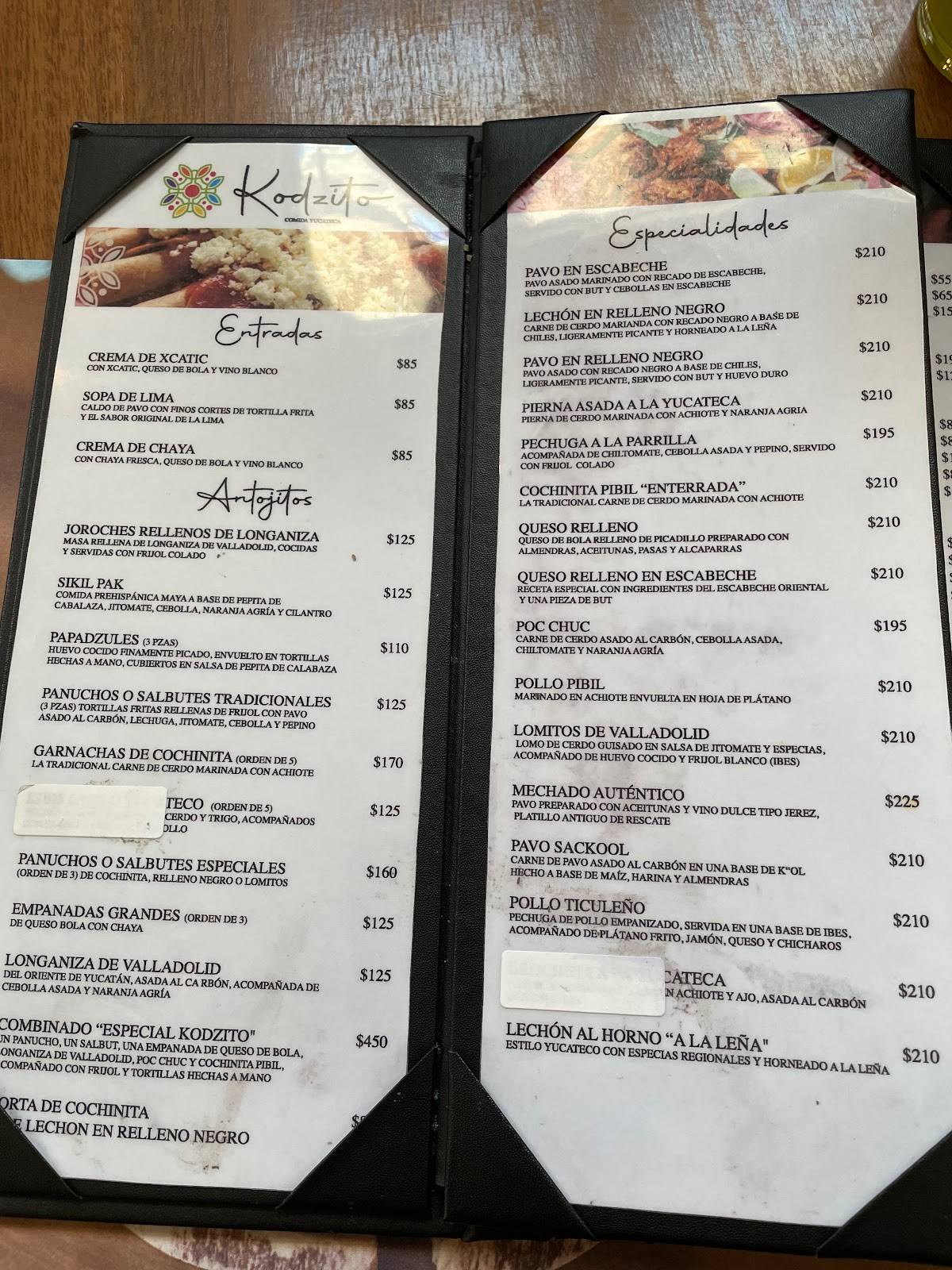Carta del restaurante Kodzito Comida Yucateca, Santiago del Querétaro