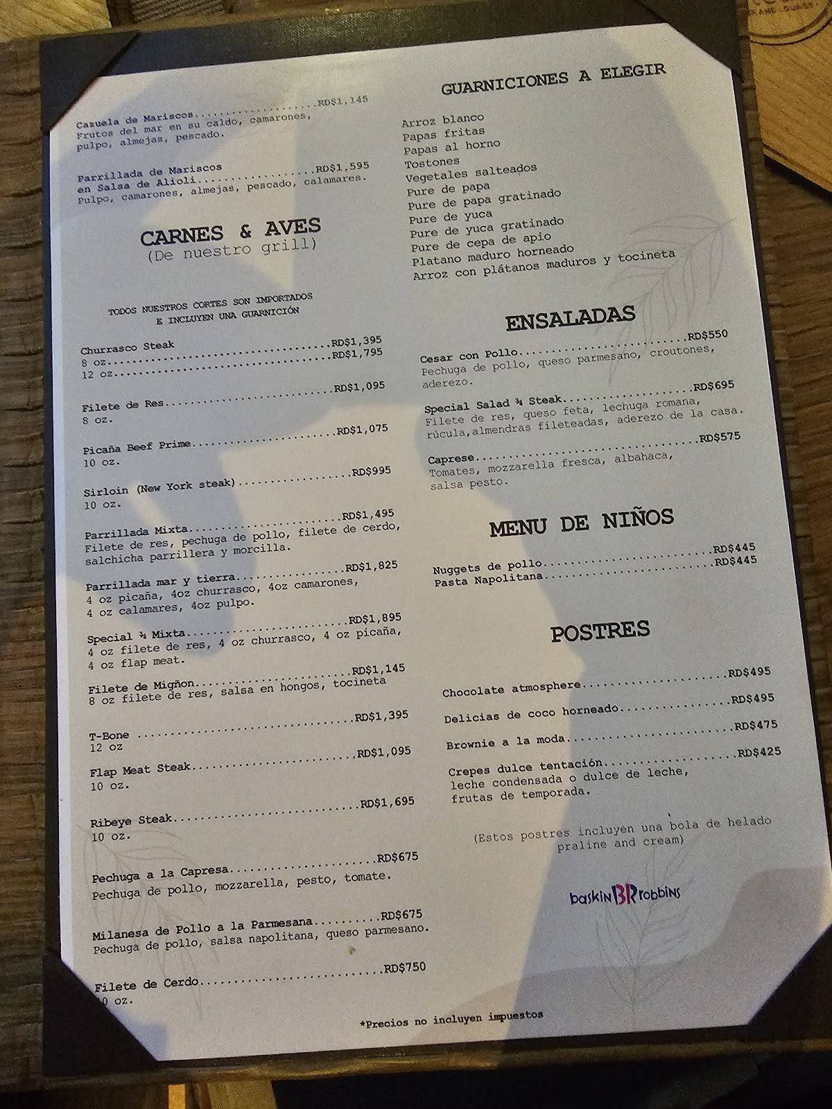 Carta de 3/4 Steak Bar and Lounge, Santo Domingo