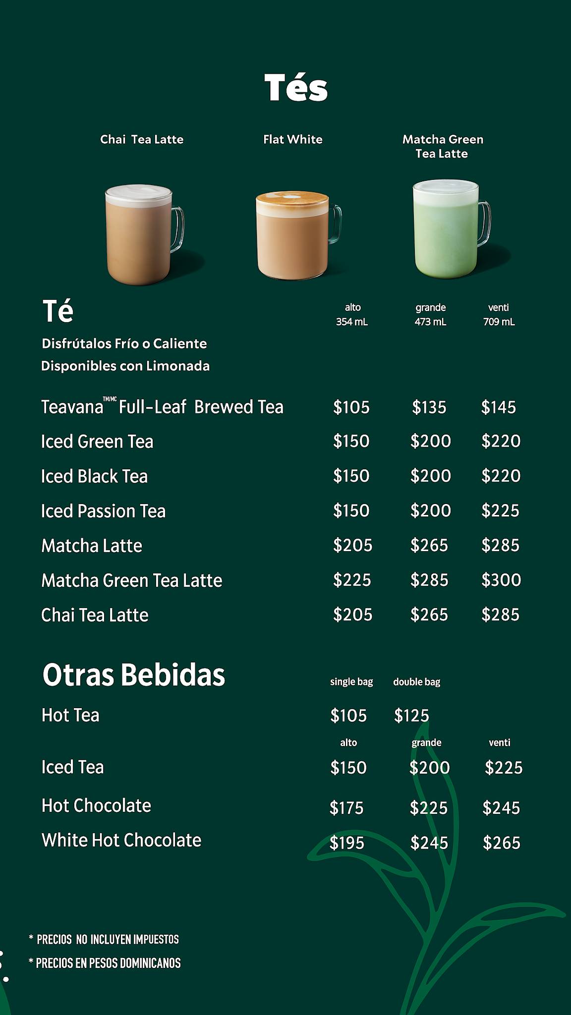 Menu at Starbucks cafe, Santo Domingo, Downtown Center