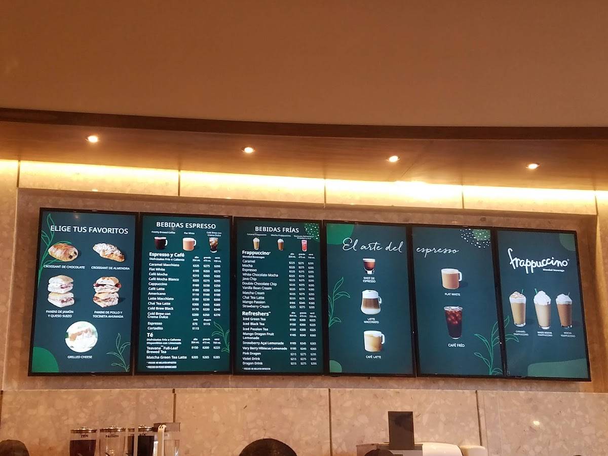 Menu at Starbucks cafe, Santo Domingo, Downtown Center