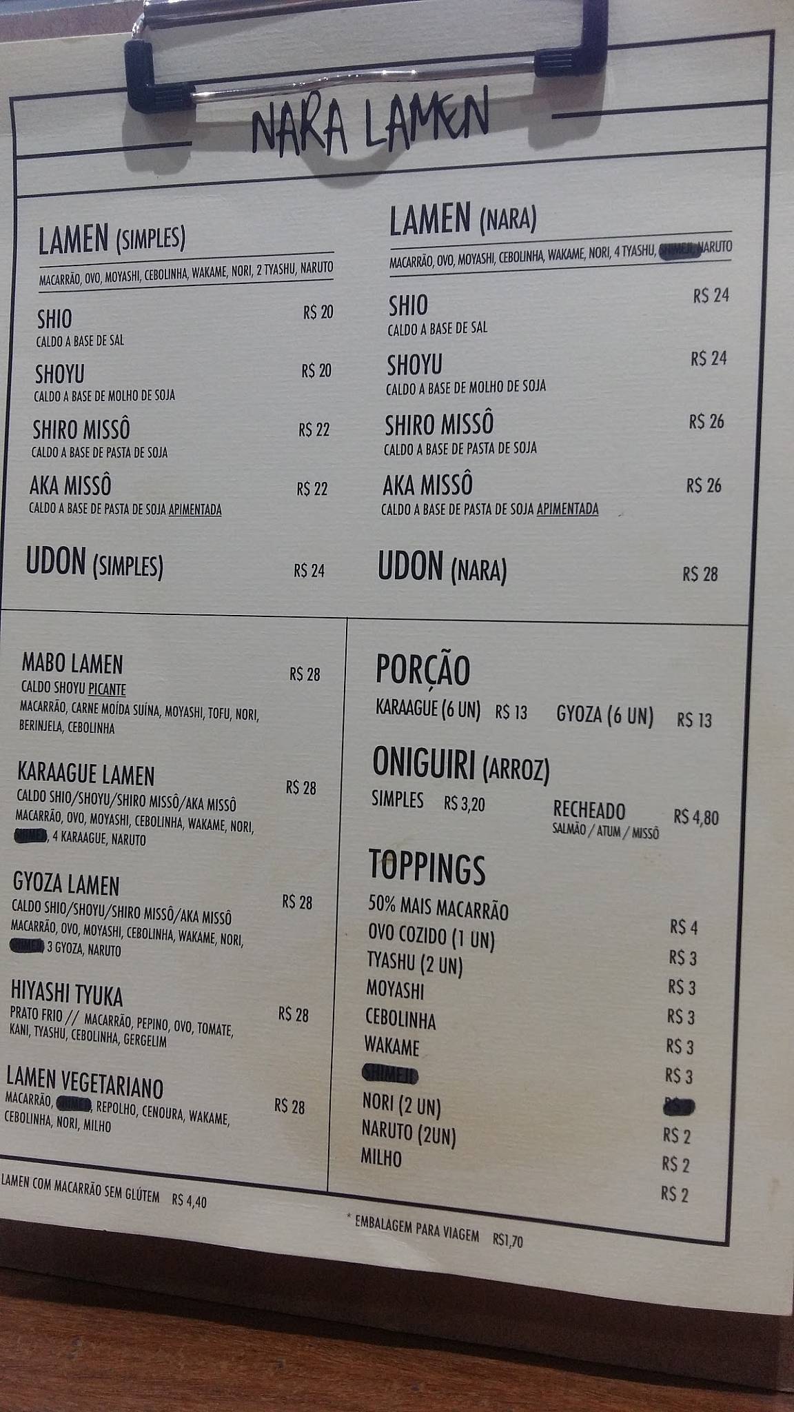 Menu em Nara Lamen restaurante, São Paulo