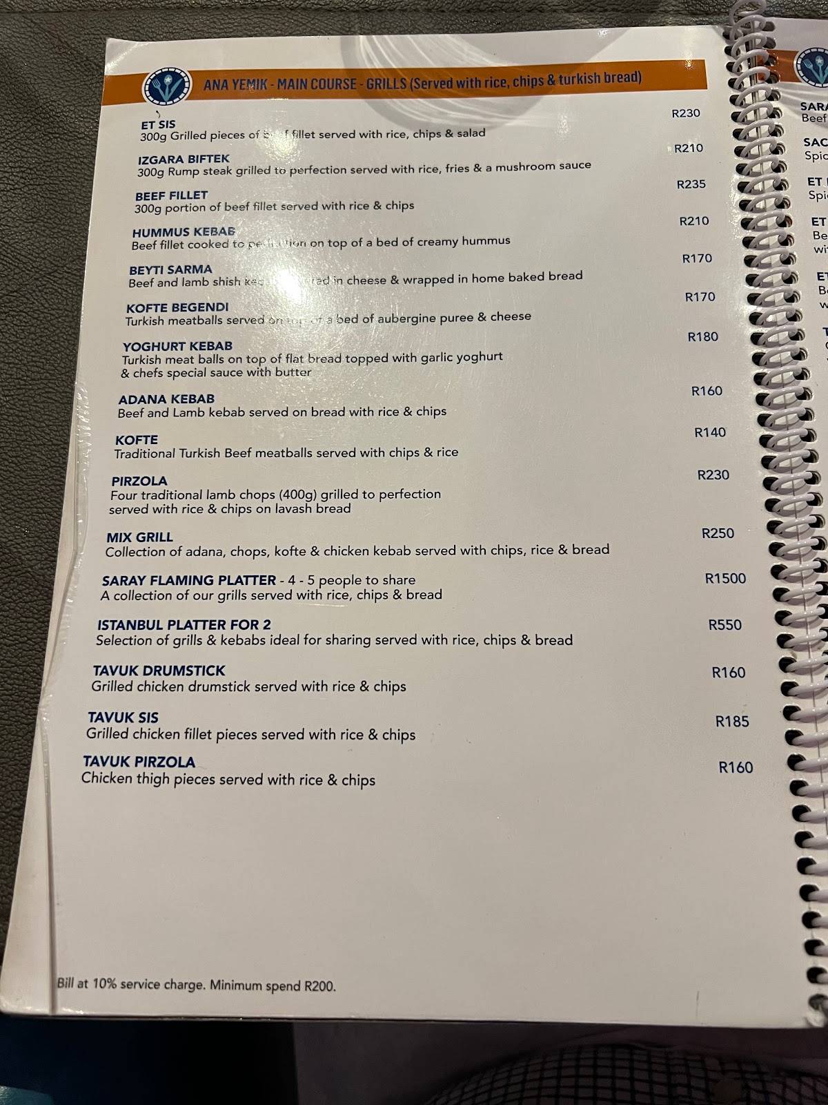 Menu at Saray Restaurant, Cape Town, Shop G01 Clocktower Building