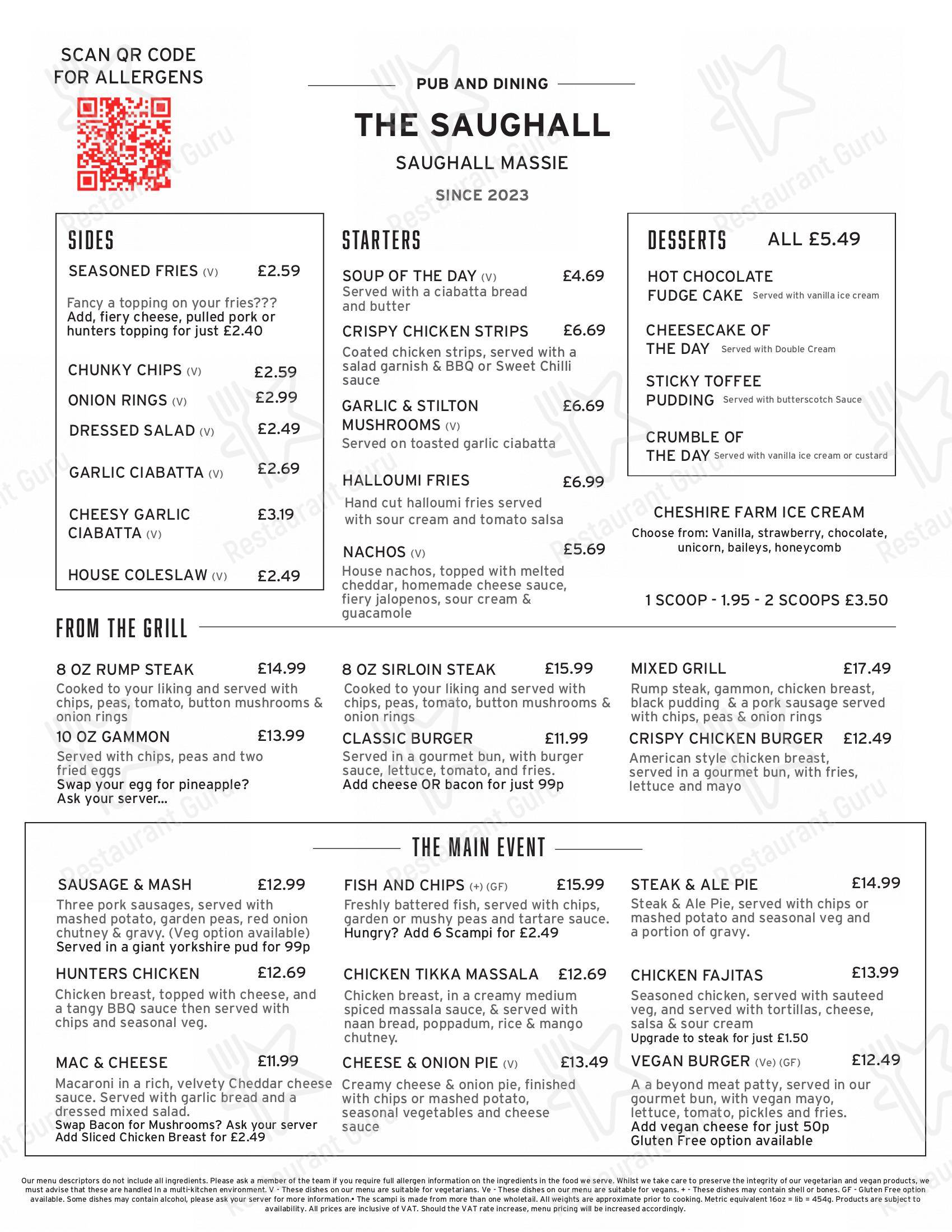 Menu at The Saughall Pub & Dining, Birkenhead