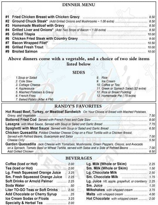 Menu at Randy's Restaurant & Ice Cream, Scottsdale