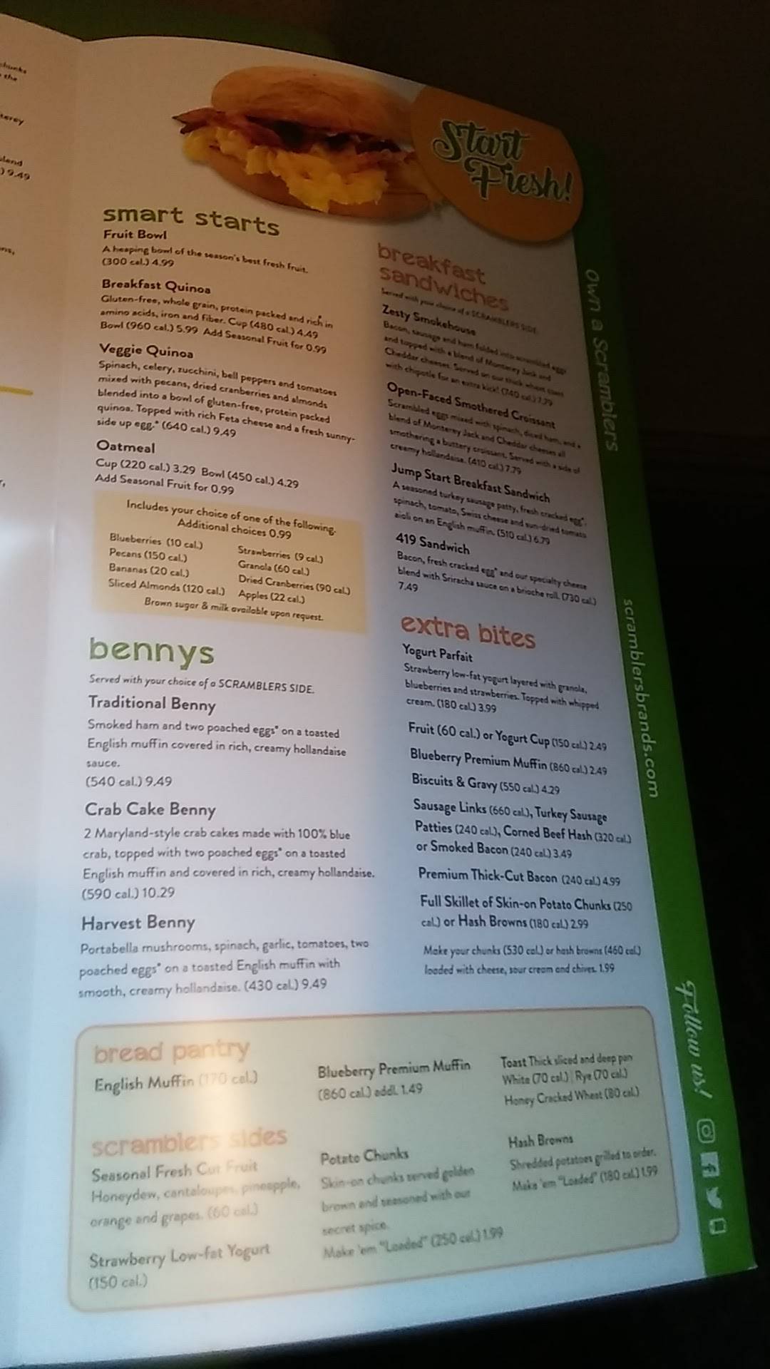 Menu at Scramblers restaurant, North Olmsted