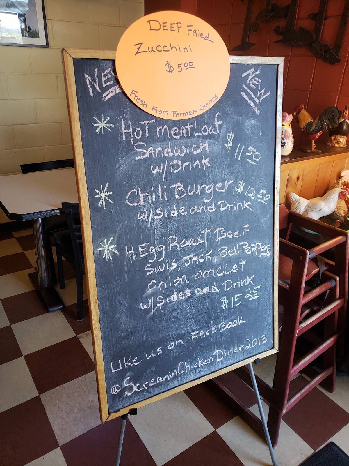 Menu at Screamin' Chicken Diner restaurant, Gaston