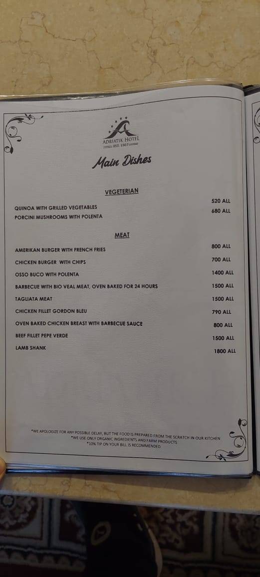 Carta de Sea view Apollonia Bar & Restaurant, Durrës