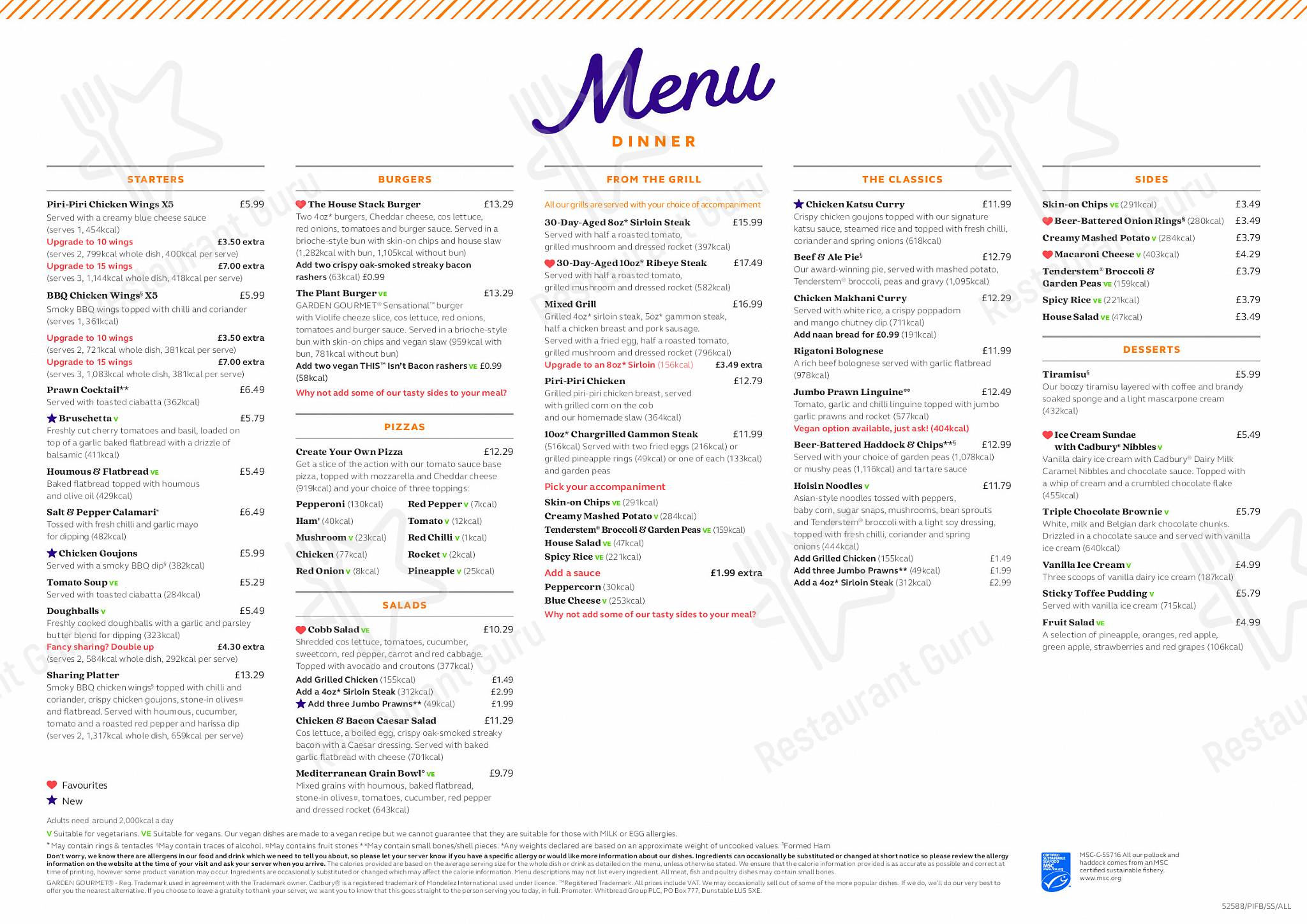 Menu at Seaview pub & bar, John o' Groats