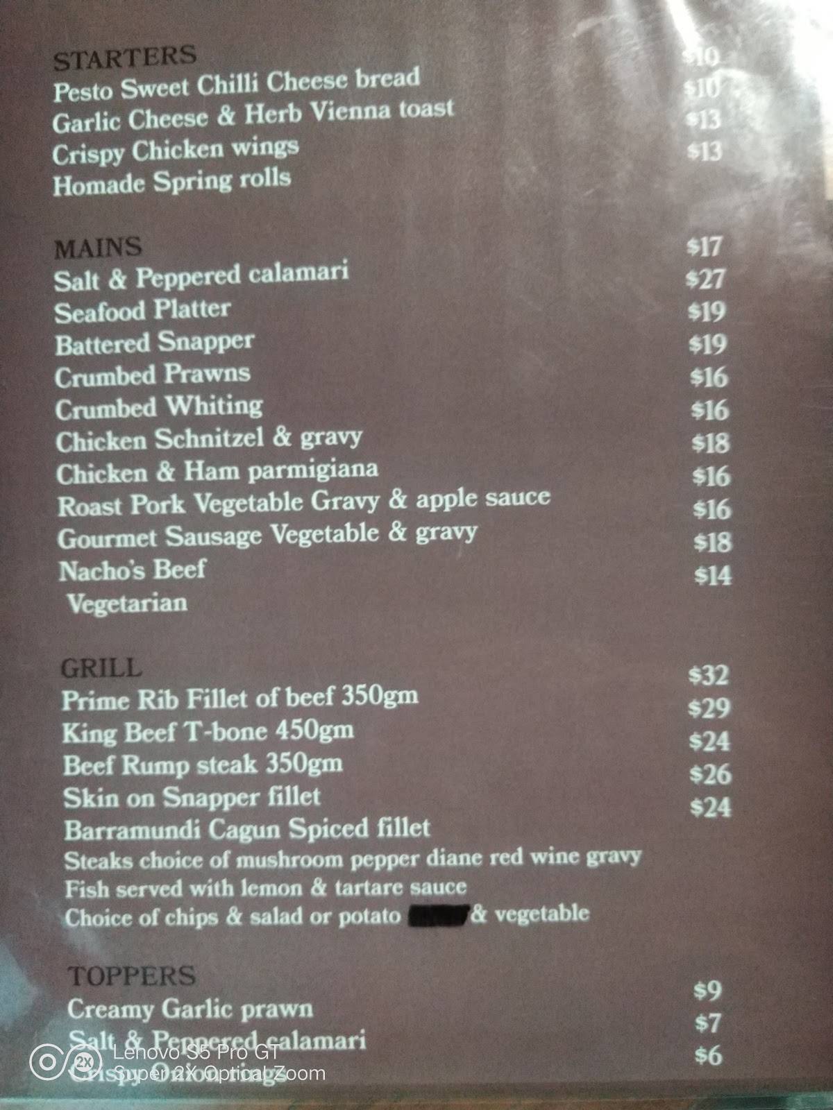 Menu at Sedgers Reef Bistro pub & bar, Iluka