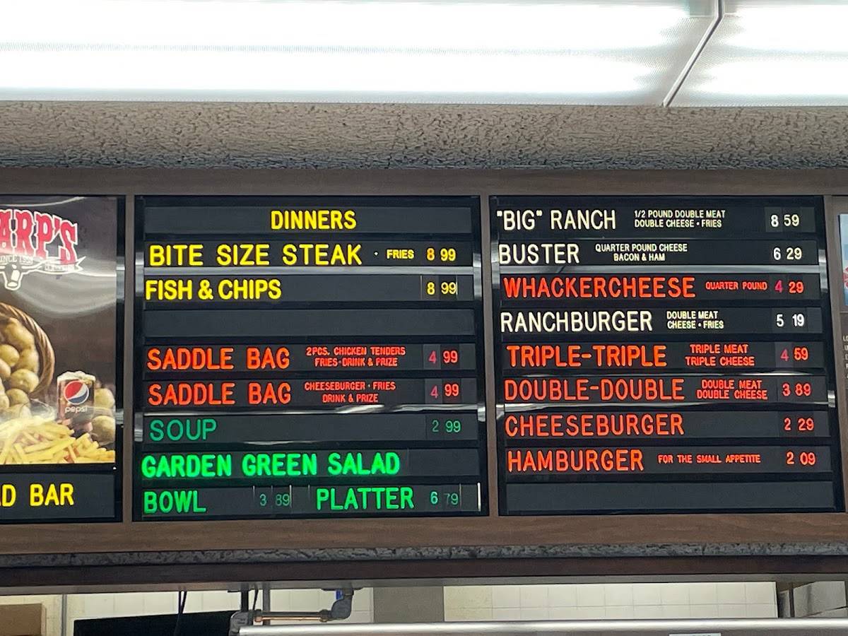 Menu at Sharp's Burger Ranch restaurant, Lewiston