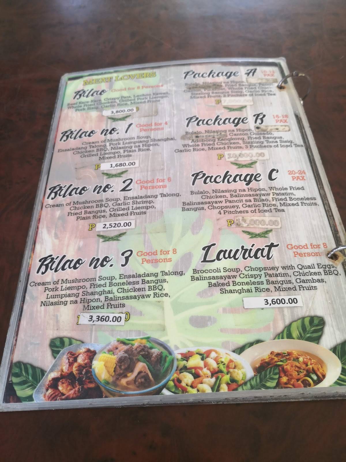 Menu at Balinsasayaw restaurant, Silang, KM44 Emilio Aguinaldo Hwy