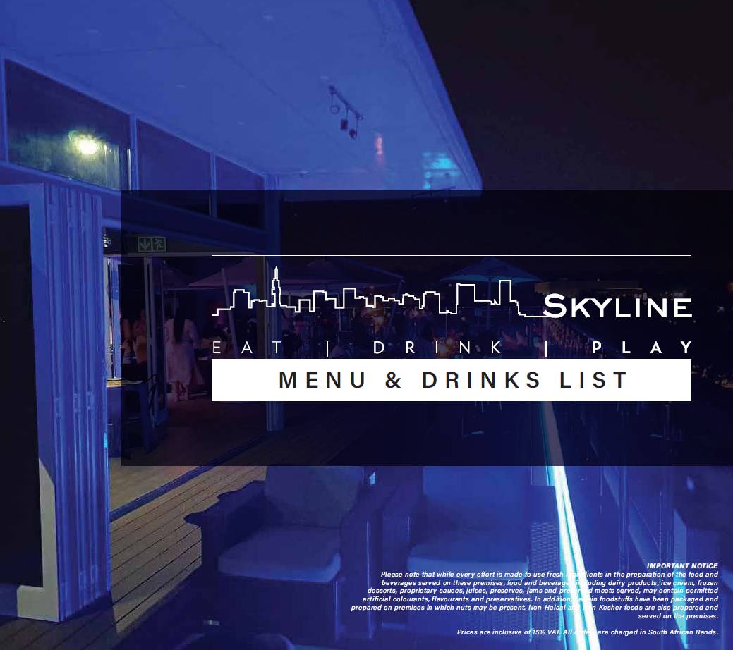 Menu at Skyline Rooftop Restaurant, Bar and Lounge, Pretoria