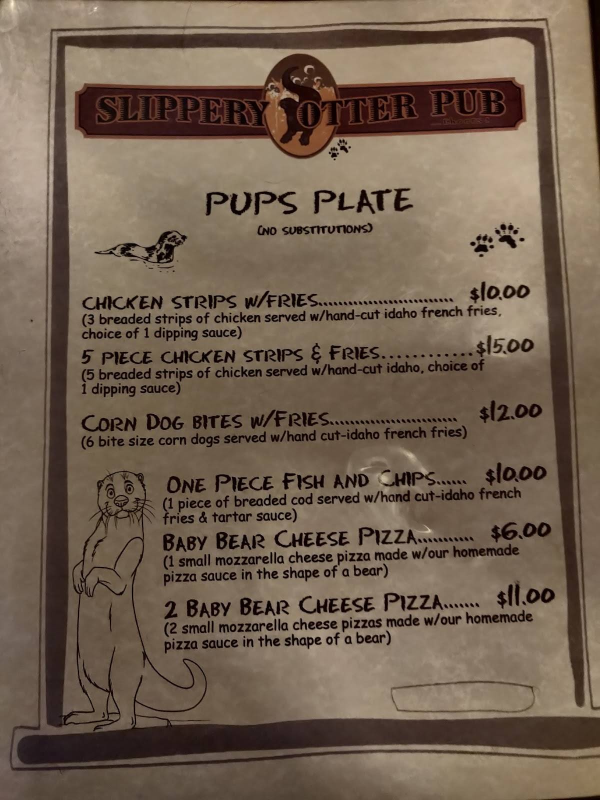 Menu at Slippery Otter Pub, West Yellowstone, 139 N Canyon St