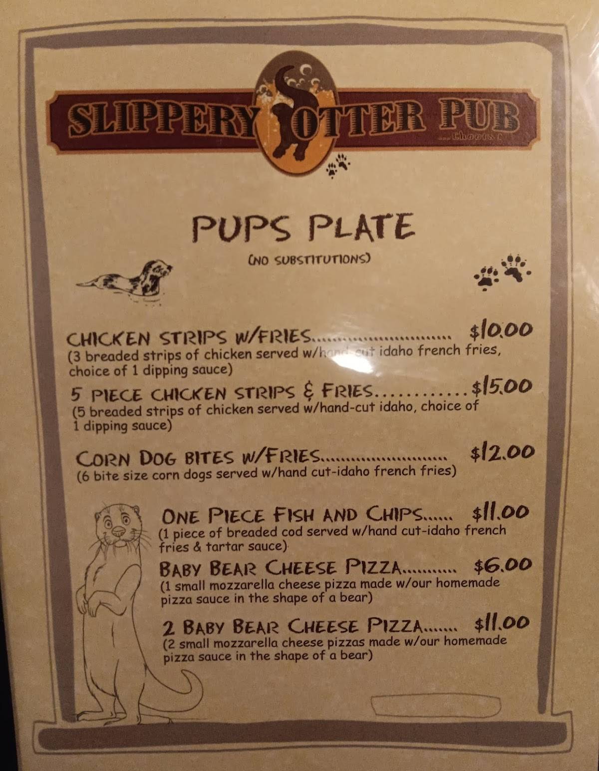 Menu at Slippery Otter Pub, West Yellowstone, 139 N Canyon St