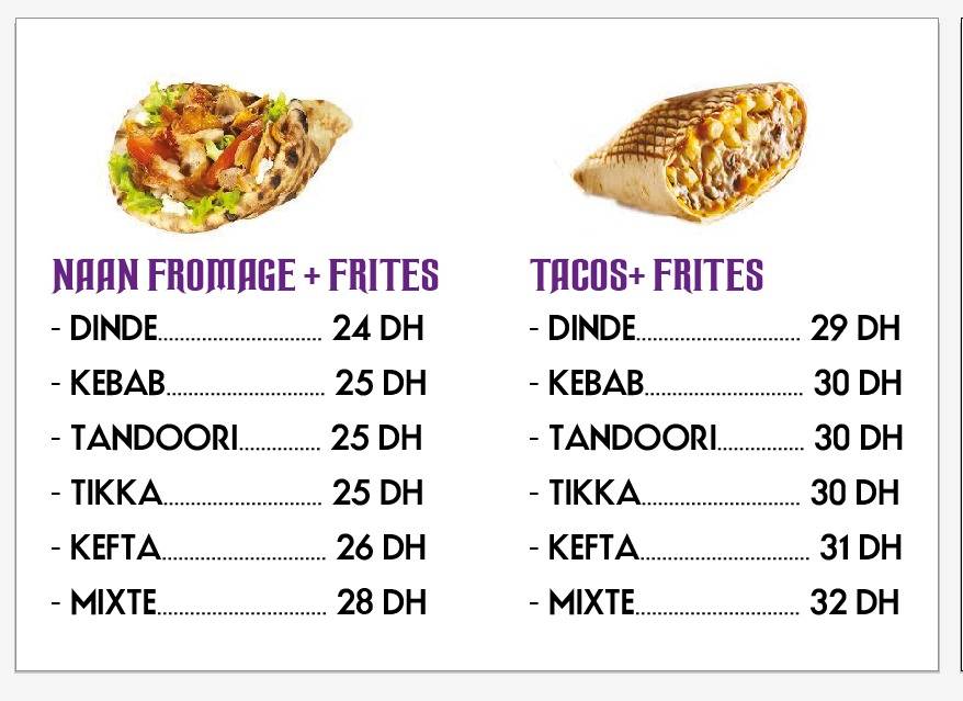 Carta del restaurante Snack del la gare Al wifaq temara, Temara